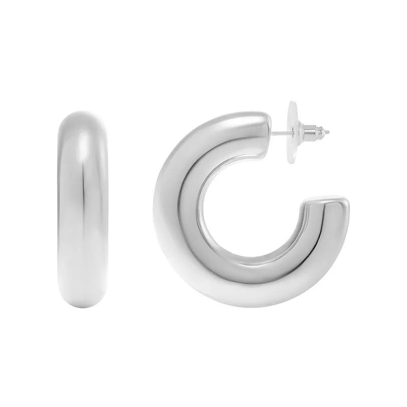 Emberly Polished Tube C Hoop Earrings, Womens, Silver Tone - Eureka ...