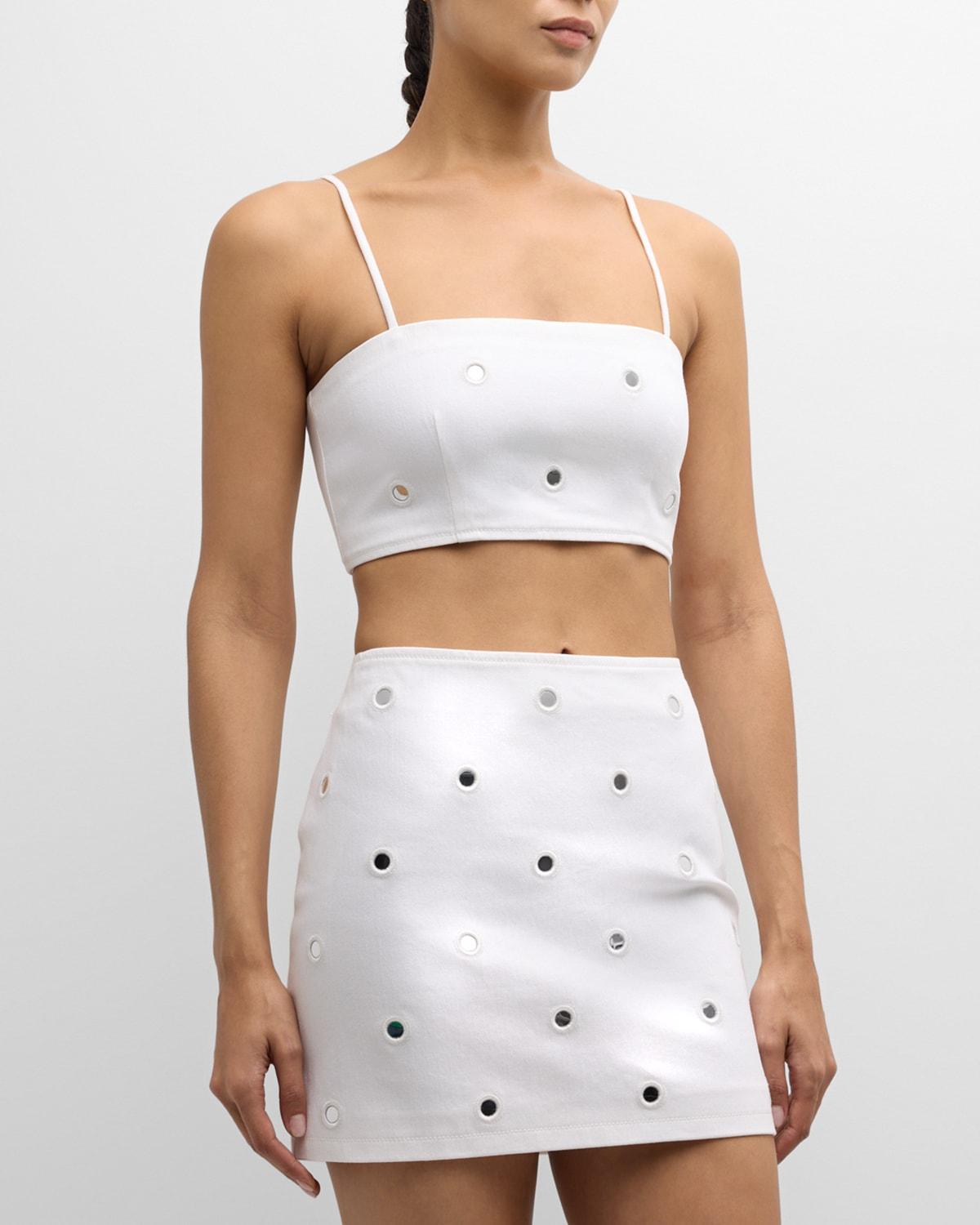 Womens Nikki Mirror-Embellished Denim Crop Top - Eureka Shopping