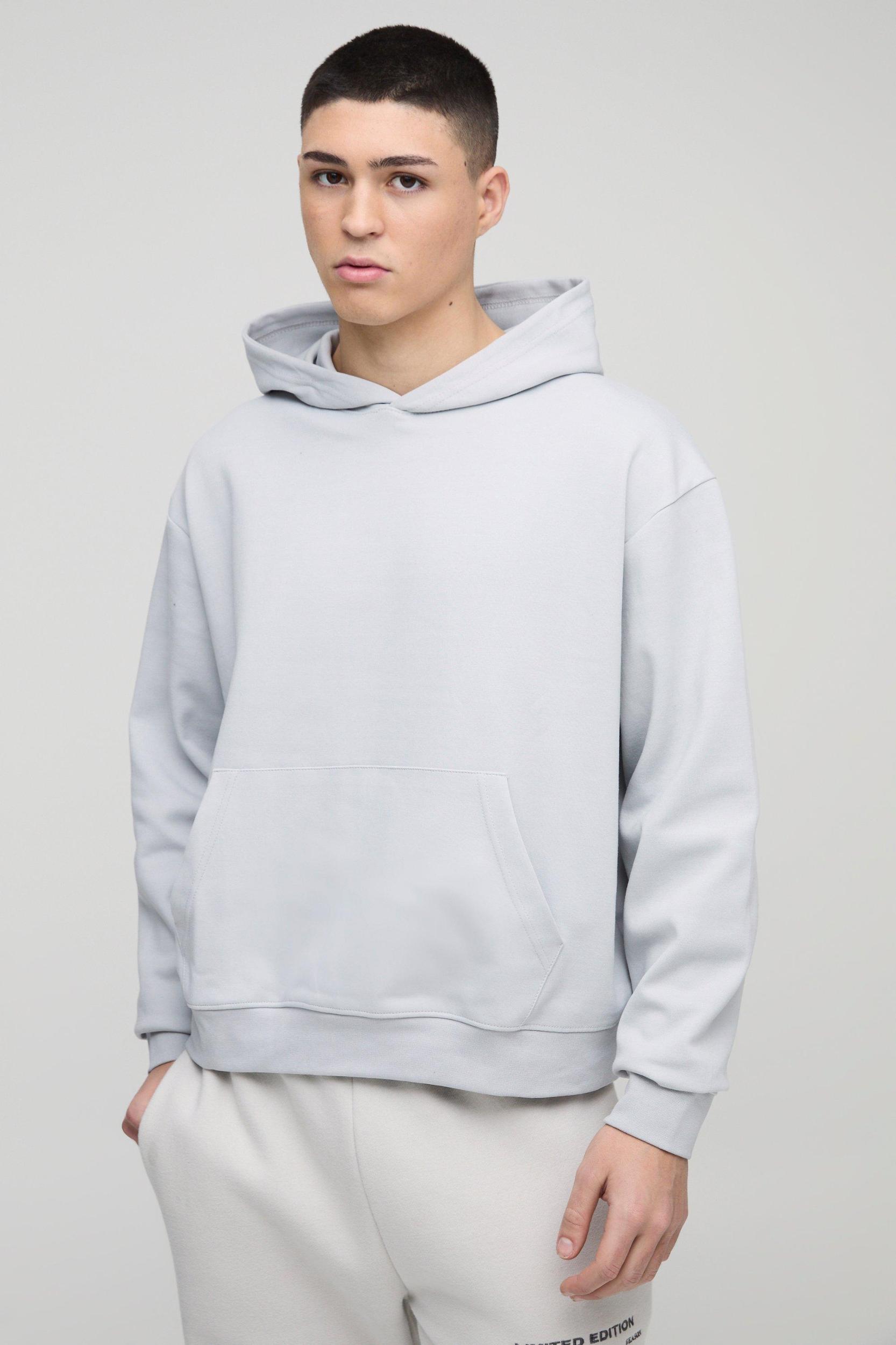 Mens Oversized Boxy Heavyweight Interlock Hoodie - Grey - Eureka Shopping
