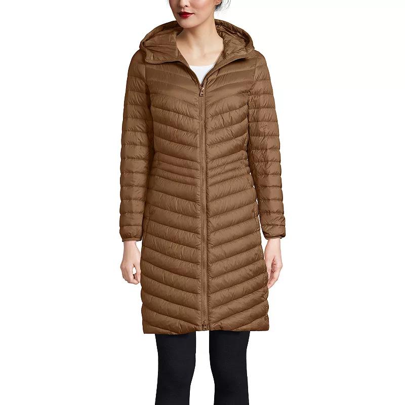 Women's Lands' End Hooded Wanderweight Ultralight Packable Long Down ...