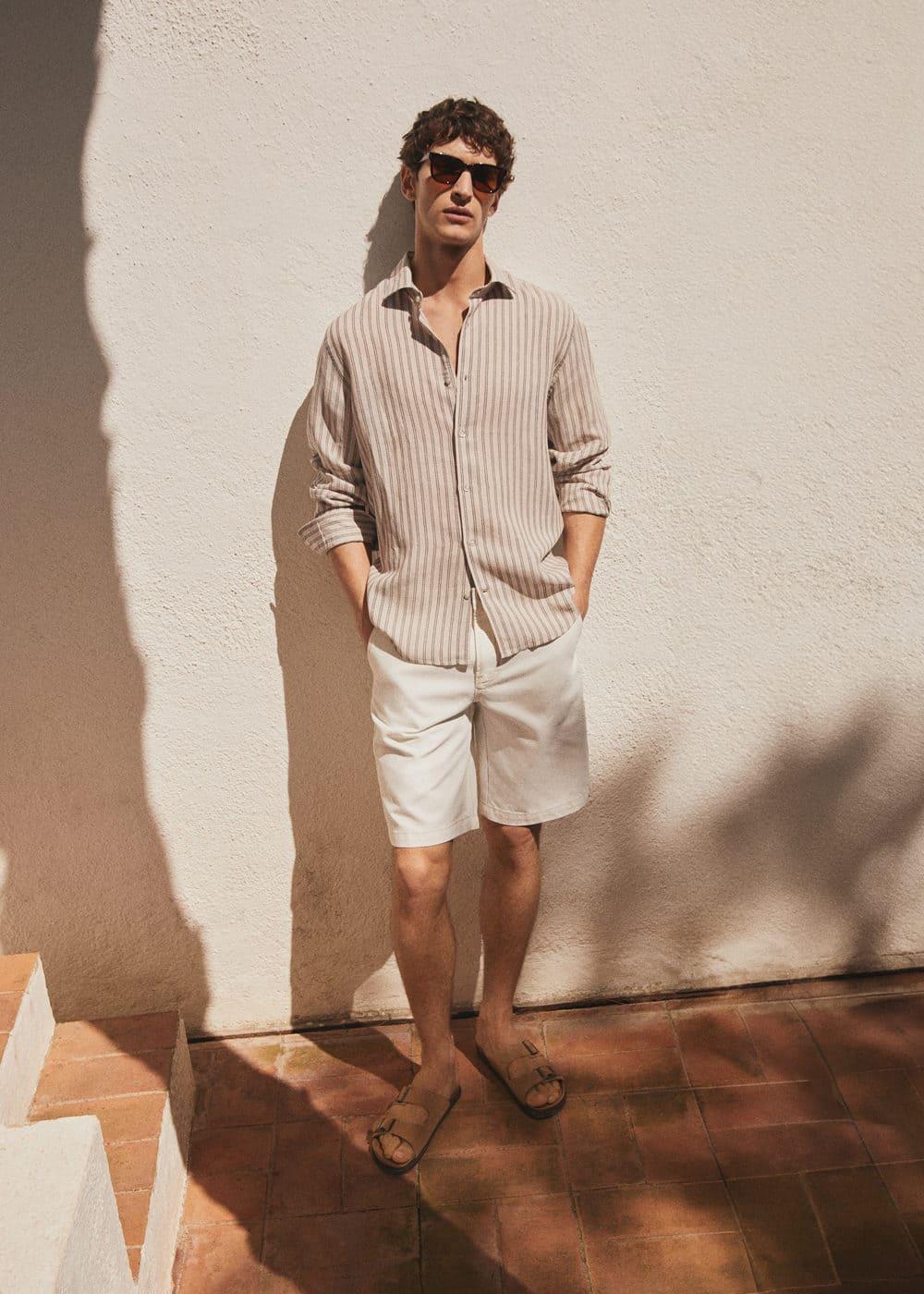 Mango Mens Regular-Fit Striped Linen Shirt - Eureka Shopping