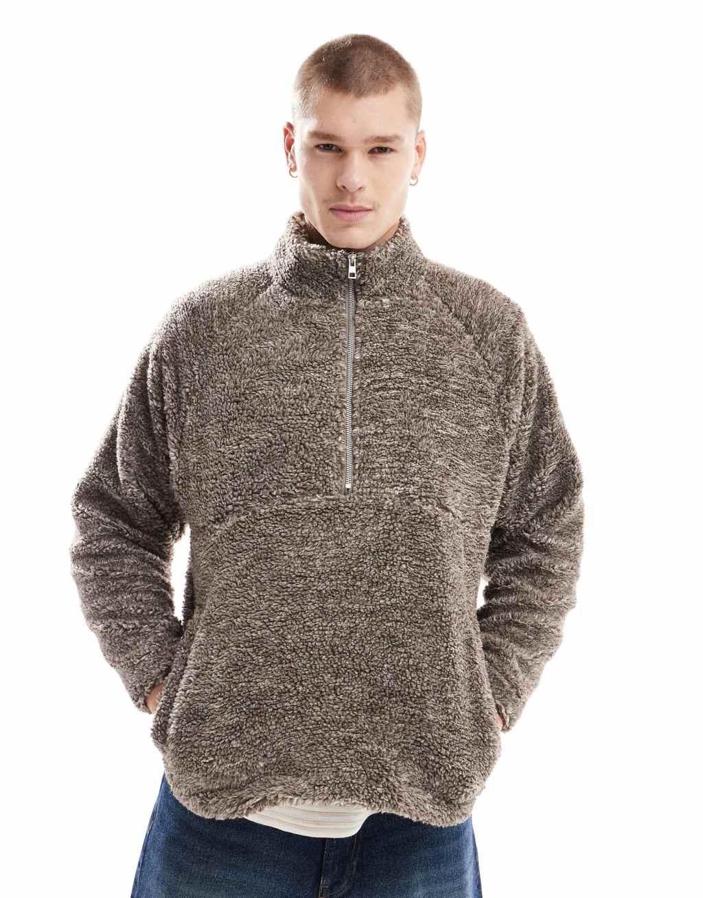 Cotton On quarter zip teddy fleece pullover in putty - Eureka Shopping