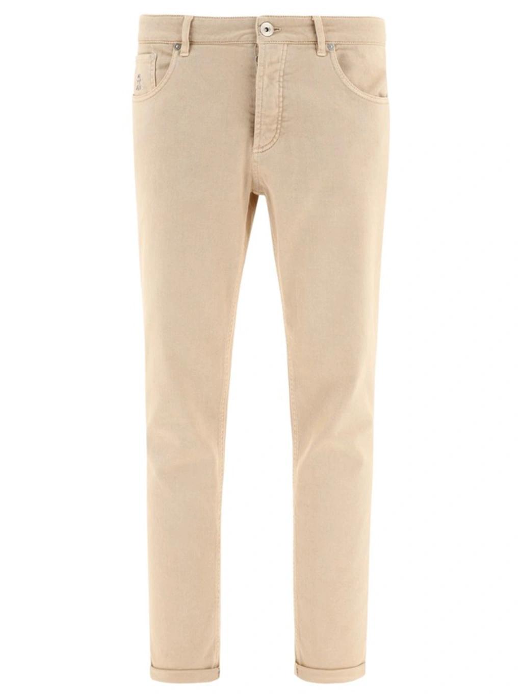 BRUNELLO CUCINELLI Straight Leg Logo Patch Pants In Beige - Eureka Shopping