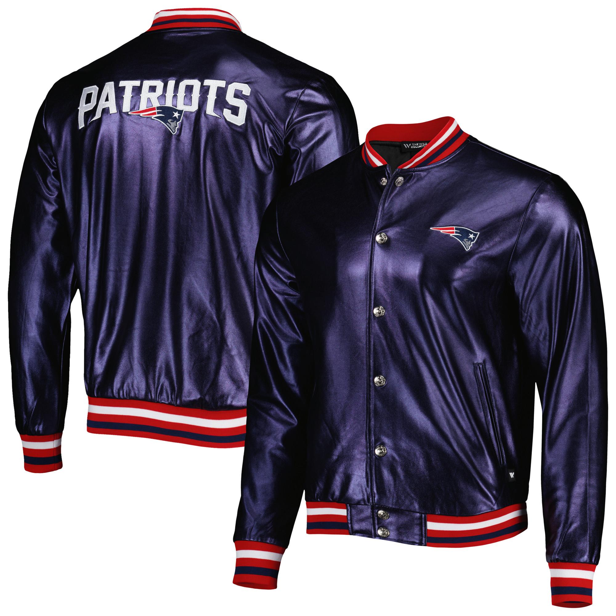 Mens The Wild Collective Navy New England Patriots Metallic Bomber Full ...